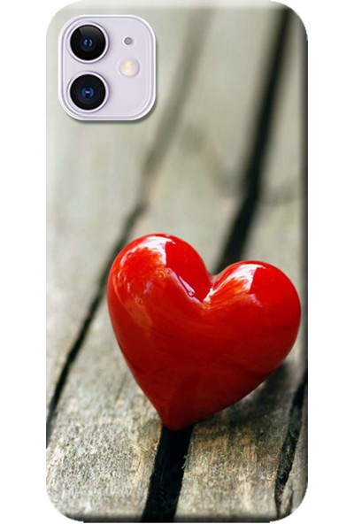Kılıf Merkezi Apple iPhone 11 Kılıf Baskılı Silikon Kırmızı Kalp STK:128