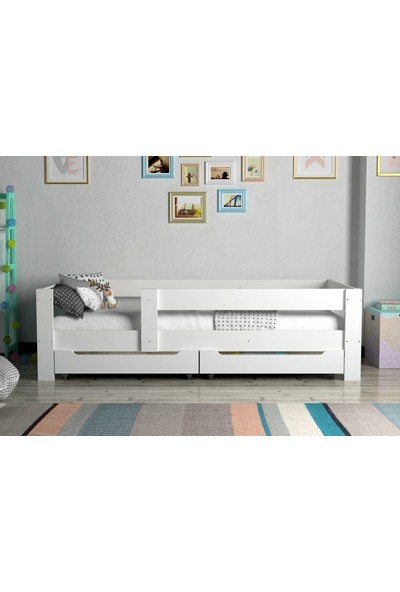 Sanal Mobilya Joey Çekmeceli Tek Kişilik Karyola Mat Beyaz