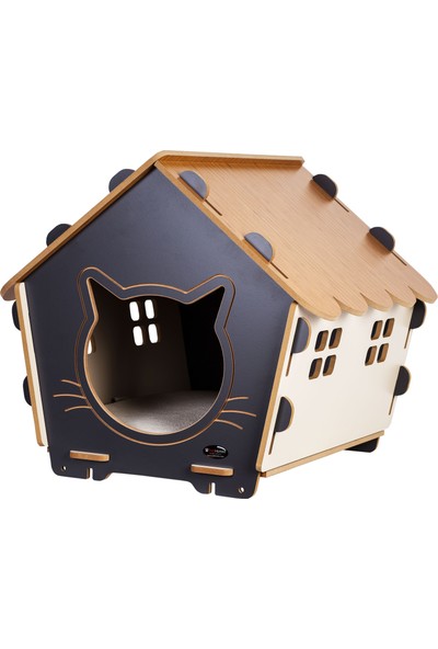 Patihomes Xl Kedi Evi Pencereli- Kedi Kulübesi Siyah