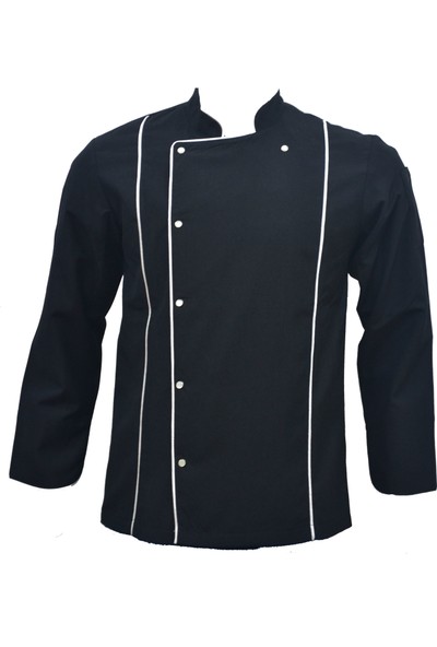 Palmiye Siyah Beyaz Biyeli Şık Tasarım Aşçı Ceketi