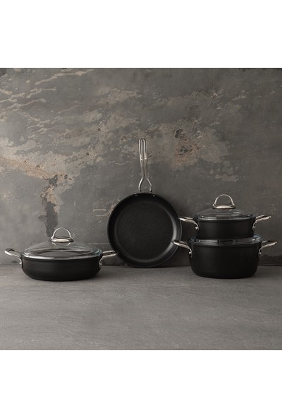 Nehir Galaxy Titanyum 7 Parça Tencere Tava Seti Siyah Nehir Galaxy Titanyum 7 Parça Tencere Tava Seti Siyah