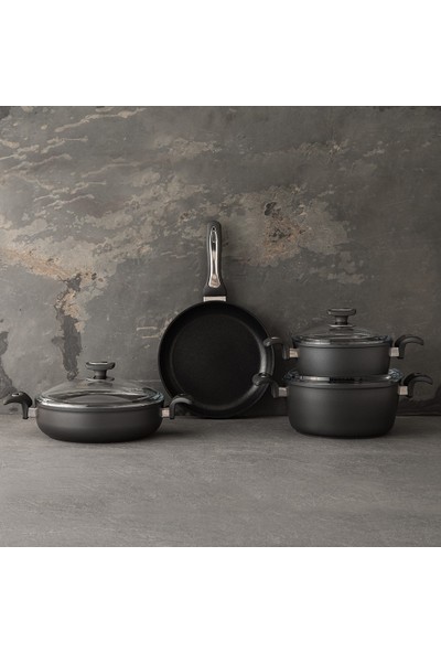 Nehir Galaxy Titanyum 7 Parça Tencere Tava Seti Gri