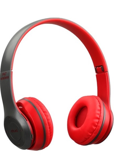 P47 Kulak Üstü Kablosuz Kulaklık Bluetooth Kulaklık Aux ve Hafıza Kartı Girişli Kırmızı P47 Kulak Üstü Kablosuz Kulaklık Bluetooth Kulaklık Aux ve Hafıza Kartı Girişli Kırmızı