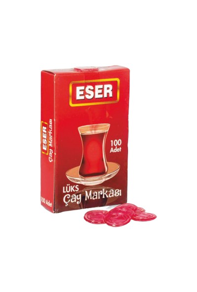 Eser Çay Markası Yuvarlak Kırımızı Renk 100 Adetli Paket