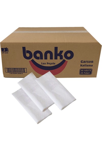 Banko Servis Peçetesi 33 cm Garson Katlamalı 30 Paket 1200 Adet Banko Servis Peçetesi 33 cm Garson Katlamalı 30 Paket 1200 Adet
