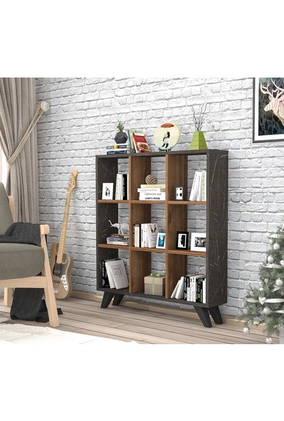 Hepsi Home Nehir 9 Gözlü Kitaplık - Siyah Mermer - Ceviz Hepsi Home Nehir 9 Gözlü Kitaplık - Siyah Mermer - Ceviz