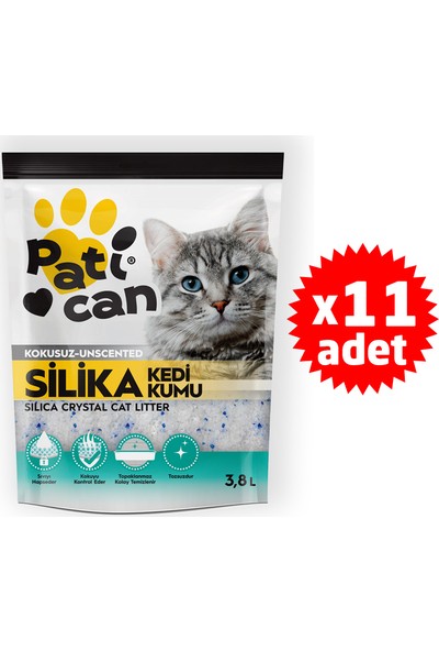 Patican 11 Adet Silika Kristal Kedi Kumu 3.8 lt Patican 11 Adet Silika Kristal Kedi Kumu 3.8 lt