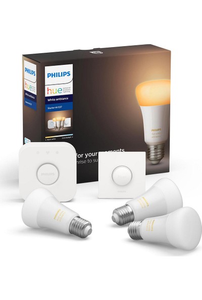 Philips Hue Beyaz Ambiyans Akıllı Başlangıç Seti 3'lü Akıllı Butonlu E27 Bluetooth Philips Hue Beyaz Ambiyans Akıllı Başlangıç Seti 3'lü Akıllı Butonlu E27 Bluetooth
