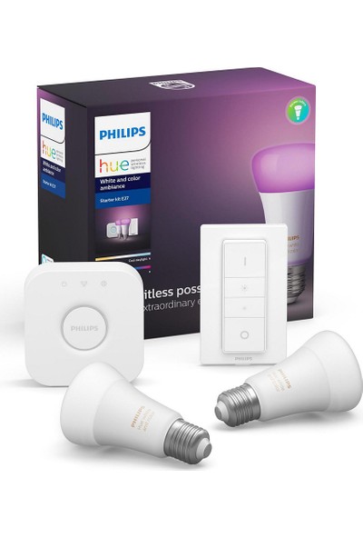 Philips Hue Renkli Akıllı Başlangıç Seti 2'li Kumandalı E27