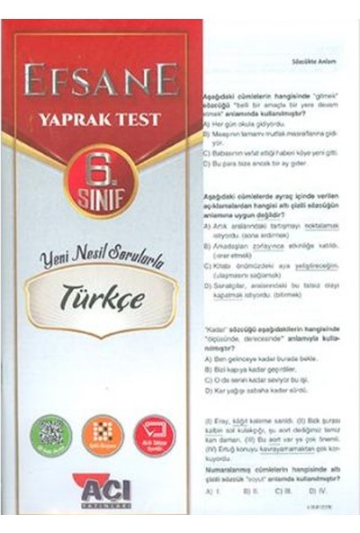 Türev Yayınları 6. Sınıf Türkçe Çek Kopart Yaprak Test Türev Yayınları 6. Sınıf Türkçe Çek Kopart Yaprak Test