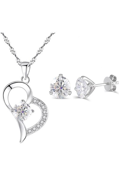 Enes Store Kalp Kadın Kolye Küpe Gümüş Set Enes Store Kalp Kadın Kolye Küpe Gümüş Set