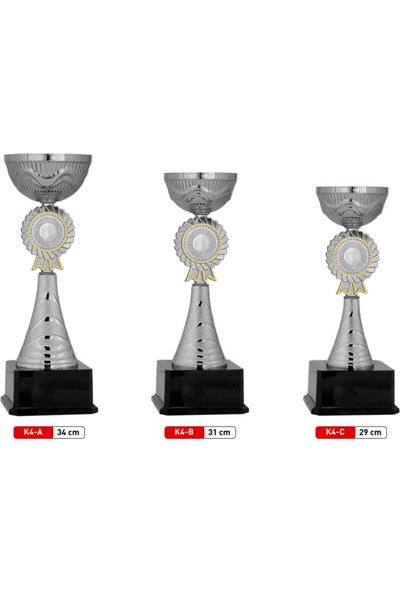 Hazar Spor Kişiye Özel Gümüş Renk Metal Ödül Kupası K4 3'lü Set