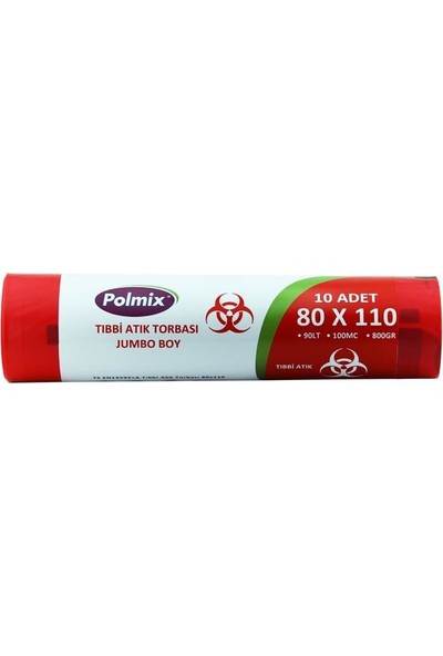 Polmix Tıbbi Atık Hastane Çöp Poşeti 80X110 cm Jumbo 100 Ad 8 kg Polmix Tıbbi Atık Hastane Çöp Poşeti 80X110 cm Jumbo 100 Ad 8 kg