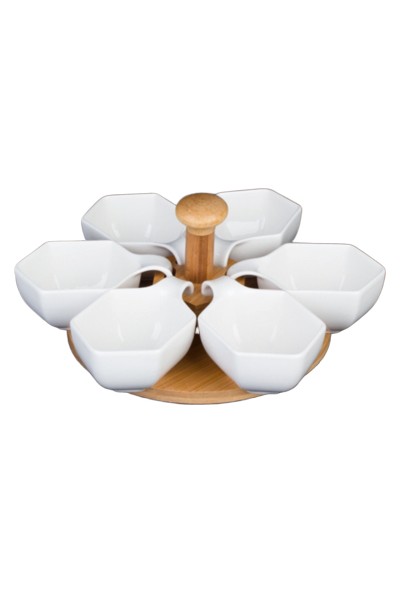 Acar Bambu Standlı 6'lı Porselen Sosluk Döner Mekanizmalı Acar Bambu Standlı 6'lı Porselen Sosluk Döner Mekanizmalı