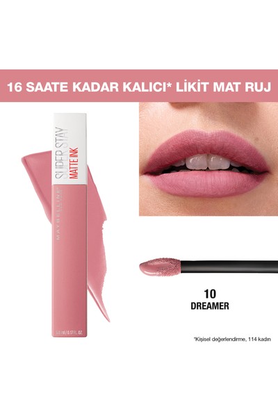 Maybelline New York Super Stay Matte Ink Likit Mat Ruj - 10 Dreamer - Pembe Maybelline New York Super Stay Matte Ink Likit Mat Ruj - 10 Dreamer - Pembe