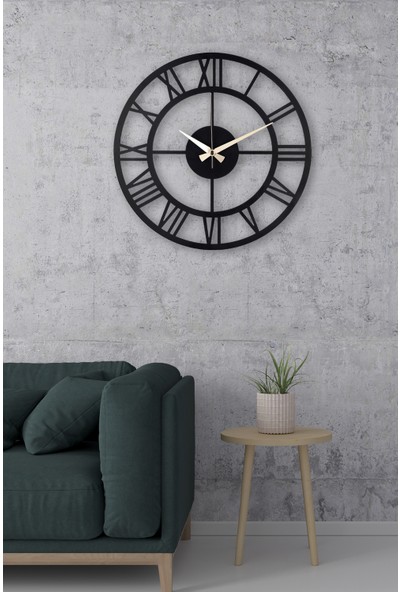 Muyika Roma Siyah Metal Siyah Duvar Saati 41 x 41 cm