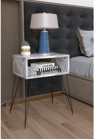 Montana Elit Metal Ayaklı Komodin - Beyaz Mermer