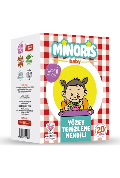 Minoris Baby Organik Yüzey Temizleme Mendili Tek Paketli 20 Adet