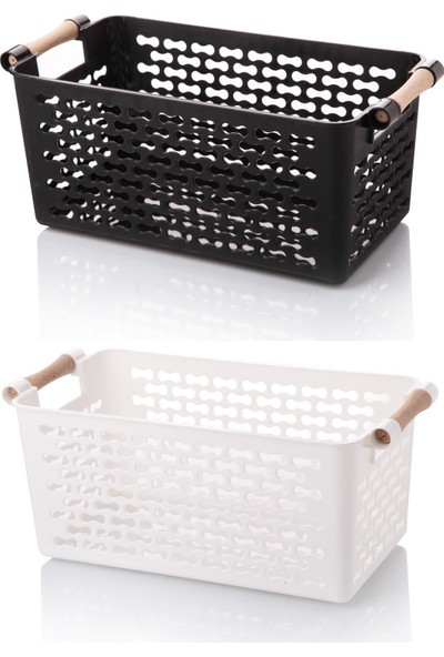 Meleni Home 2'li Ahşap Saplı Sepet Organizer Düzenleyici