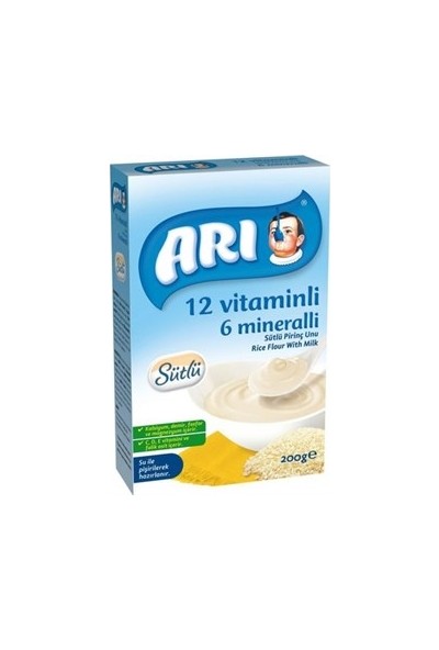 Arı Mama 12 Vitaminli 200 gr 7 Mineralli Sütlü Pirinç Unu 12'li Ekonomik Koli Arı Mama 12 Vitaminli 200 gr 7 Mineralli Sütlü Pirinç Unu 12'li Ekonomik Koli