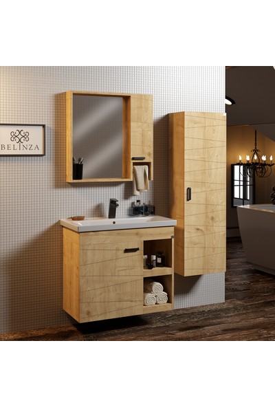 Belinza Seren Banyo Dolap Takımı Safir Meşe 65 cm Belinza Seren Banyo Dolap Takımı Safir Meşe 65 cm