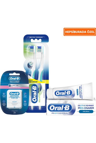 Oral-B 75 ml Diş Macunu Pro Onarım Original + 2li Diş Eti Temizliği Fırça + 25m Diş İpi Oral-B 75 ml Diş Macunu Pro Onarım Original + 2li Diş Eti Temizliği Fırça + 25m Diş İpi