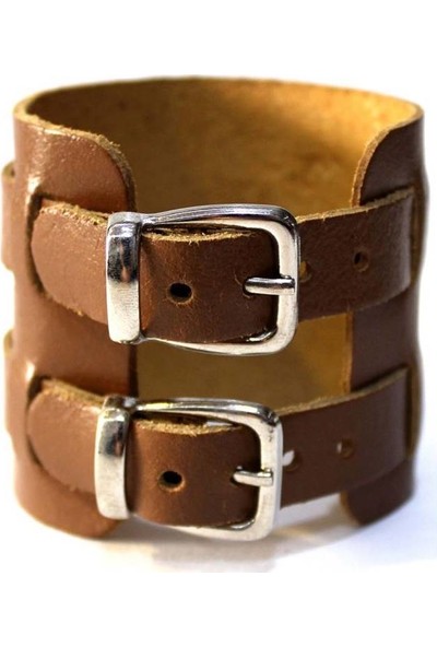 Takı Dükkanı Çift Tokalı Geniş Osmanlı Erkek Deri Bileklik b30