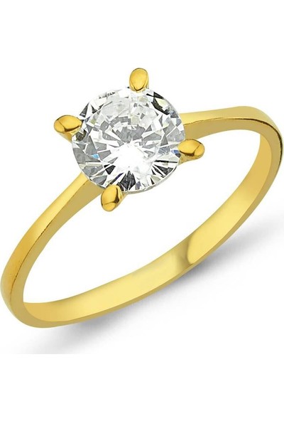 Takı Dükkanı Altın Kaplama Sarı Gümüş Tektaş Yüzük wsr111