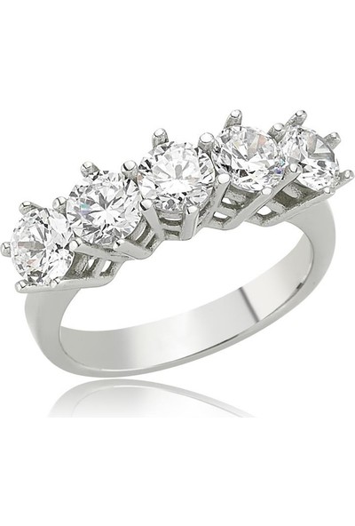 Takı Dükkanı Gümüş Beştaş Yüzük 5 mm Taşlı wsr92