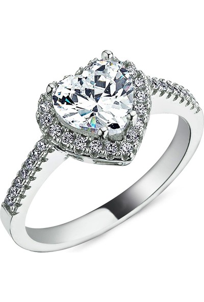 Takı Dükkanı Kalpli Gümüş Tek Taş Yüzük Kolları Taşlı wsr97