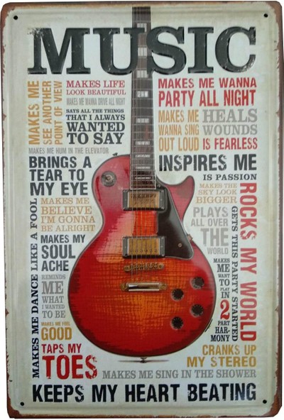 Müzik Gitar Resimli Retro Metal Plaka 20 x 30 cm cm Metal Tablo Müzik Gitar Resimli Retro Metal Plaka 20 x 30 cm cm Metal Tablo