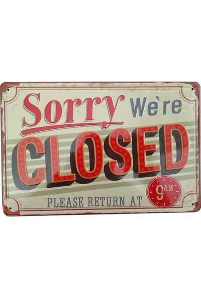Closed Kapalı Yazılı Retro Metal Plaka 20 x 30 cm cm Metal Tablo Closed Kapalı Yazılı Retro Metal Plaka 20 x 30 cm cm Metal Tablo