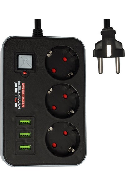 Powermaster 3 USB Çıkışlı 1,8 M Kablolu Akım Korumalı Priz 10A 2500W