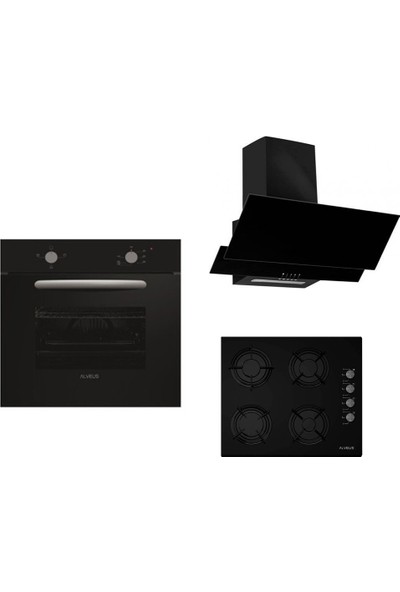 Alveus Siyah Ankastre Set (F17 Davlumbaz - Gls 640 Ocak - Mfa 604 Fırın)