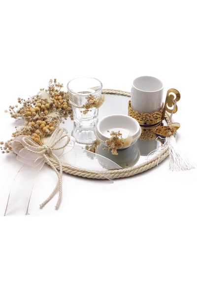 Lora Kuru Çiçekli Aynalı Damat Tepsi Seti Lora Kuru Çiçekli Aynalı Damat Tepsi Seti