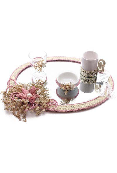 Lora Kuru Çiçekli Aynalı Damat Tepsi Seti Lora Kuru Çiçekli Aynalı Damat Tepsi Seti