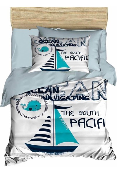 Çeyiz Diyarı Dijital Baskılı 3D Bebek Nevresim Takımı Ship Buz Mavisi