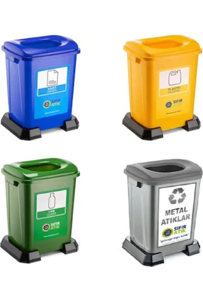 Şenyayla Sıfır Atık Geri Dönüşüm Çöp Kutusu Kovası 70 lt 4'lü