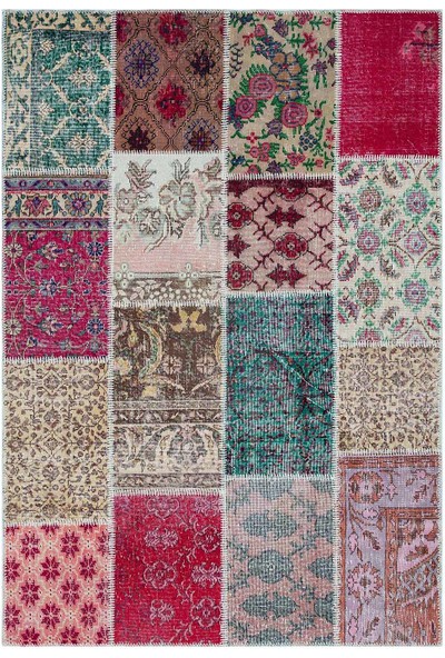 Efes Trend Çiçekli Kırmızı Patchwork Halı