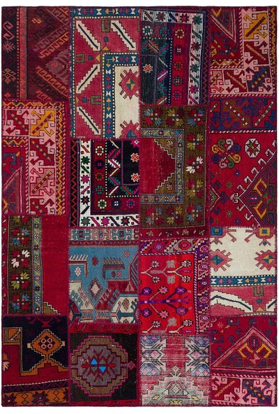 Efes Trend Kırmızı Yün El Dokuma Halı Patchwork Halı Efes Trend Kırmızı Yün El Dokuma Halı Patchwork Halı
