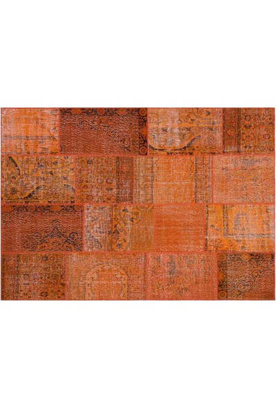 Efes Trend Turuncu El Dokuma Yün Halı Patchwork Halı Efes Trend Turuncu El Dokuma Yün Halı Patchwork Halı