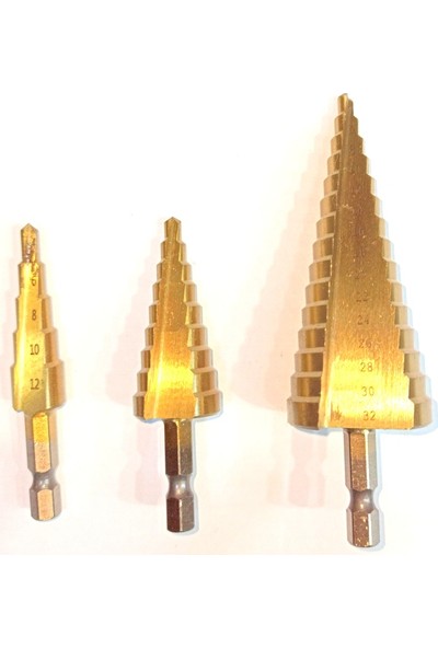 CTN Kademeli Matkap Ucu Seti Bits Için 4 - 12 mm 4 - 20 mm 4- 32 mm 3'lü CTN Kademeli Matkap Ucu Seti Bits Için 4 - 12 mm 4 - 20 mm 4- 32 mm 3'lü
