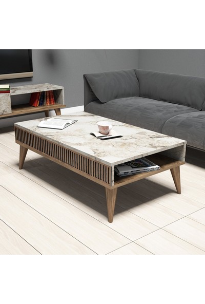 Variant Mobilya Milan Orta Sehpa Ceviz Beyaz Mermer Variant Mobilya Milan Orta Sehpa Ceviz Beyaz Mermer
