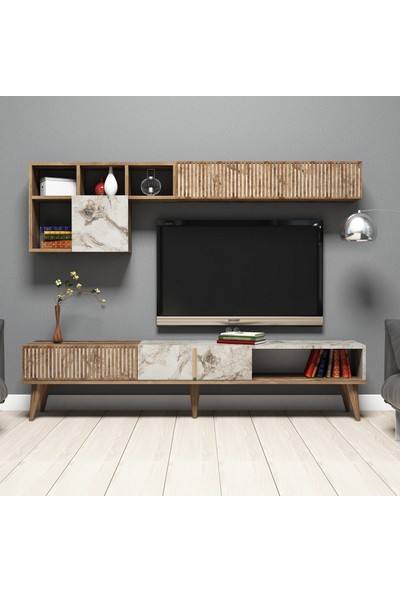 Variant Mobilya Milan Tv Ünitesi Ceviz Beyaz Mermer Variant Mobilya Milan Tv Ünitesi Ceviz Beyaz Mermer