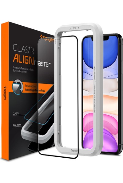 Spigen Apple iPhone 11 / iPhone XR Cam Ekran Koruyucu Kolay Kurulum AlignMaster Full Cover Black / Siyah - AGL00106 Spigen Apple iPhone 11 / iPhone XR Cam Ekran Koruyucu Kolay Kurulum AlignMaster Full Cover Black / Siyah - AGL00106