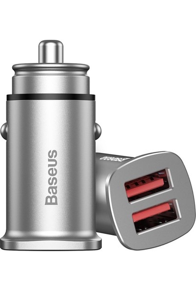 Baseus Square Metal Serisi 30W Çift USB Girişli Qc3.0 Hızlı Şarj Destekli Araç Şarj Cihazı