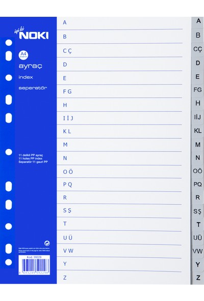 Noki Ayraç Pp A-Z Türkçe Harf