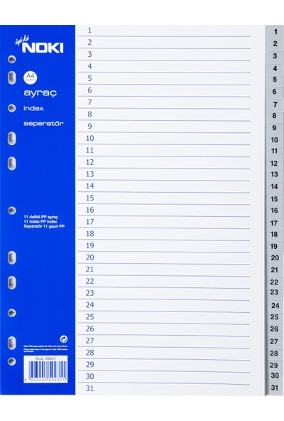 Noki Seperatör A4 1-31 Rakam (Ayraç) Noki Seperatör A4 1-31 Rakam (Ayraç)