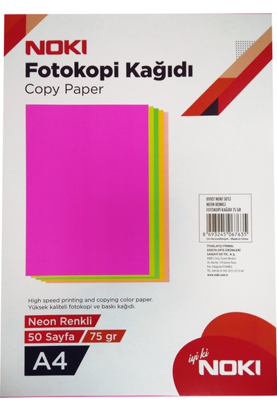 Noki Renkli Fotokopi Kağıdı 5 Renk Neon 50 Yaprak 89107 Noki Renkli Fotokopi Kağıdı 5 Renk Neon 50 Yaprak 89107