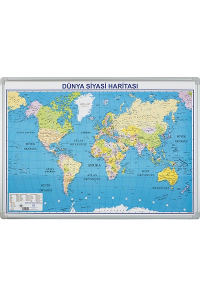 İnter 70x100 Dünya Siyasi Haritası Alüminyum Çerçeveli INT-817